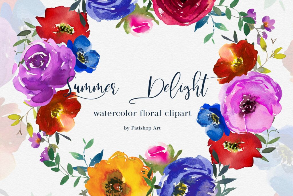 Watercolor Bold Colors Floral Clipart Collection - MasterBundles