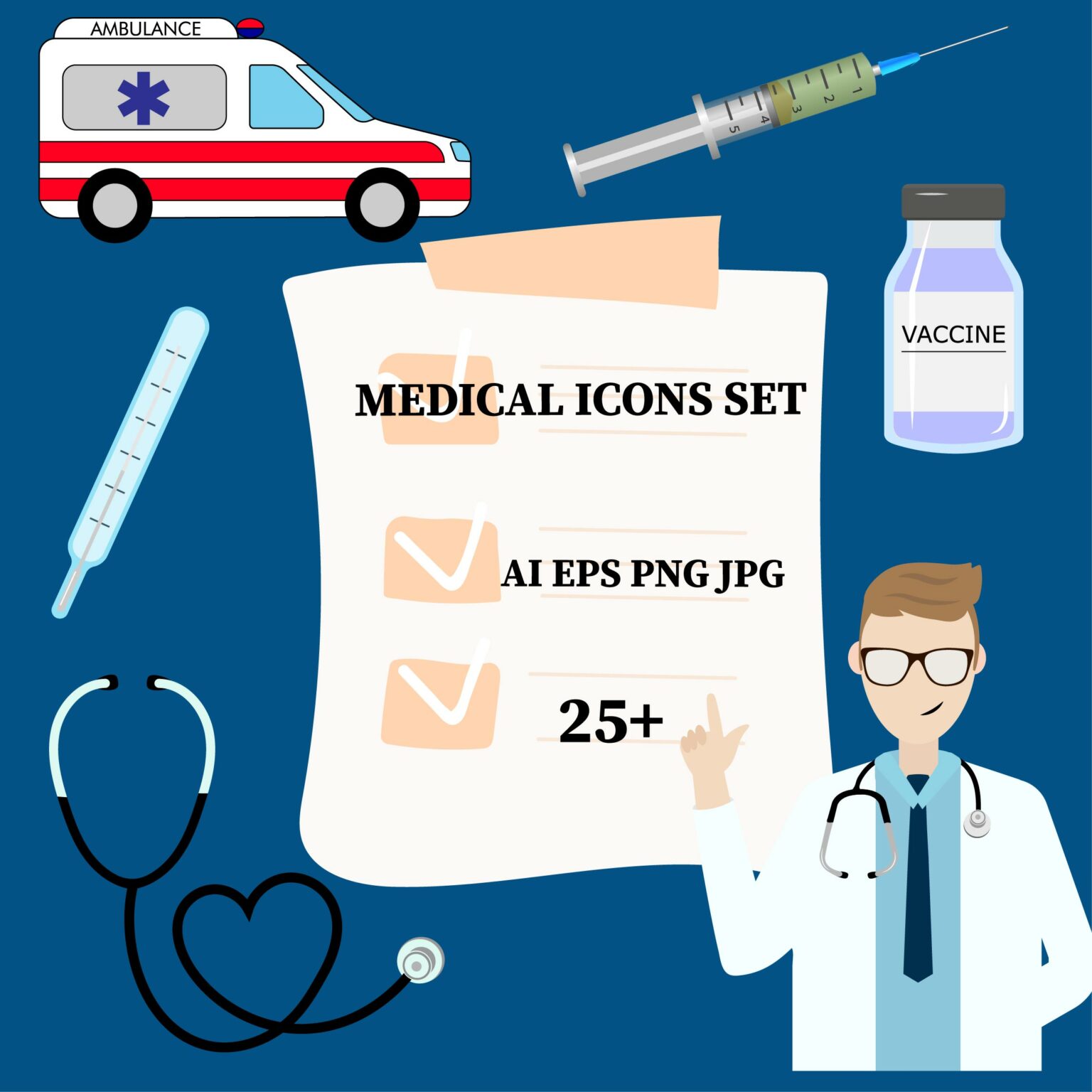 Medical icons set and healthcare illustrations - MasterBundles