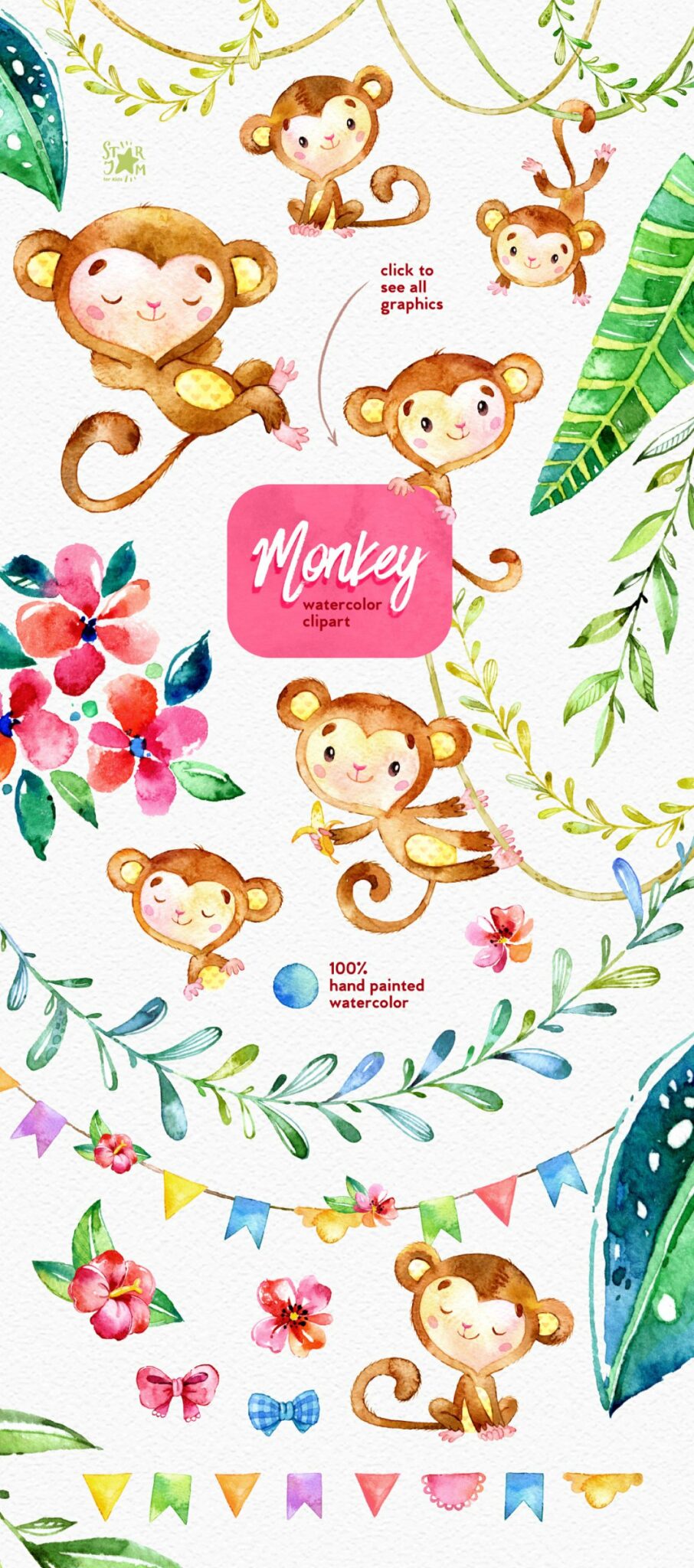 Monkey. Watercolour Clip Art. – MasterBundles