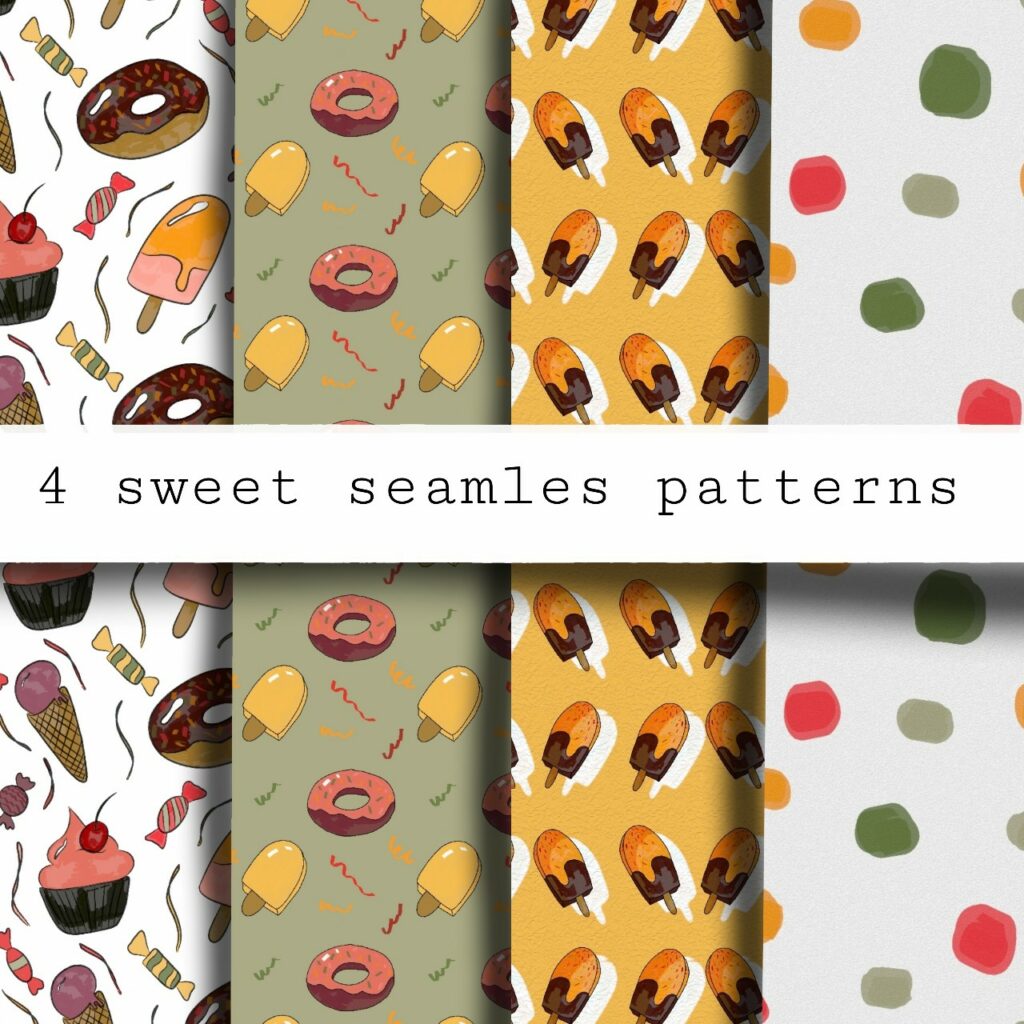 4 sweet seamles patterns - MasterBundles