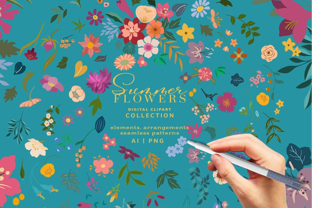 Summer Flowers* Digital Floral Clipart - MasterBundles