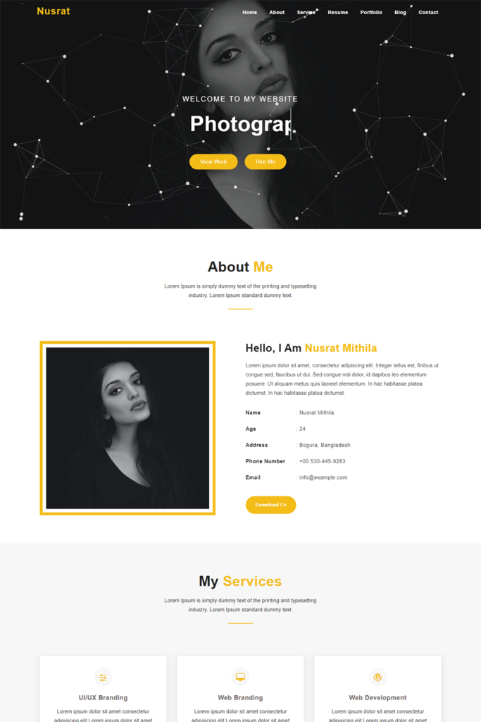 Portfolio Resume CV Landing Page Template | MasterBundles