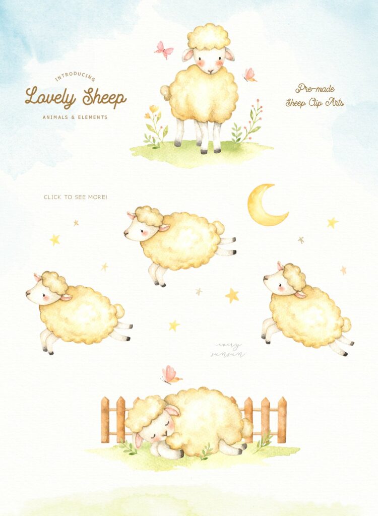 Lovely Sheep Watercolor Clip Art – MasterBundles
