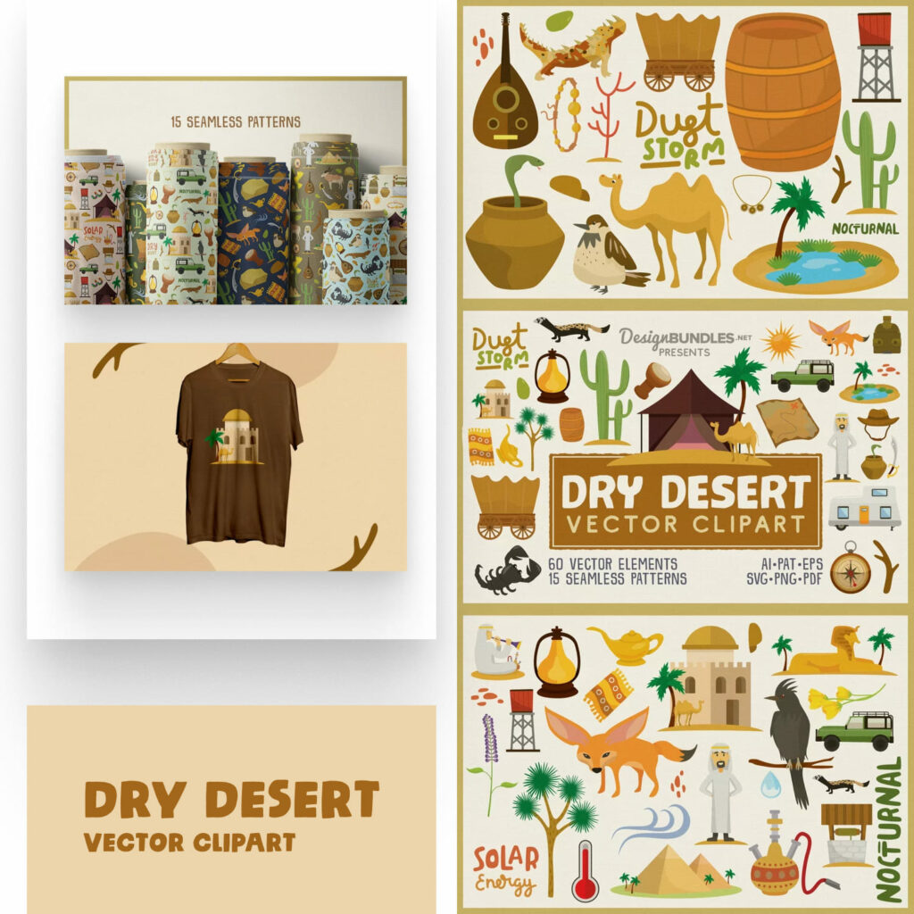 Dry Desert Vector Clipart and Seamless Pattern – MasterBundles
