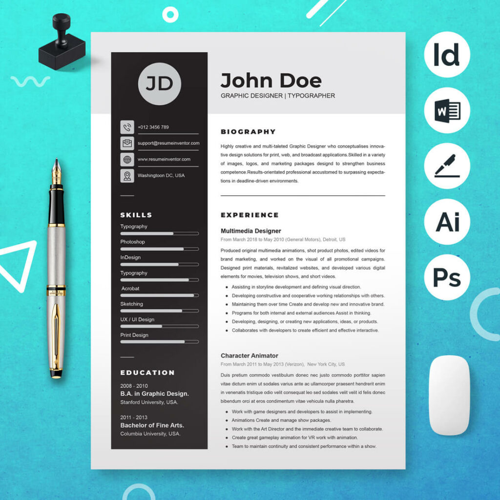 Graphic Designer Resume Template | Typographer CV Template Design ...