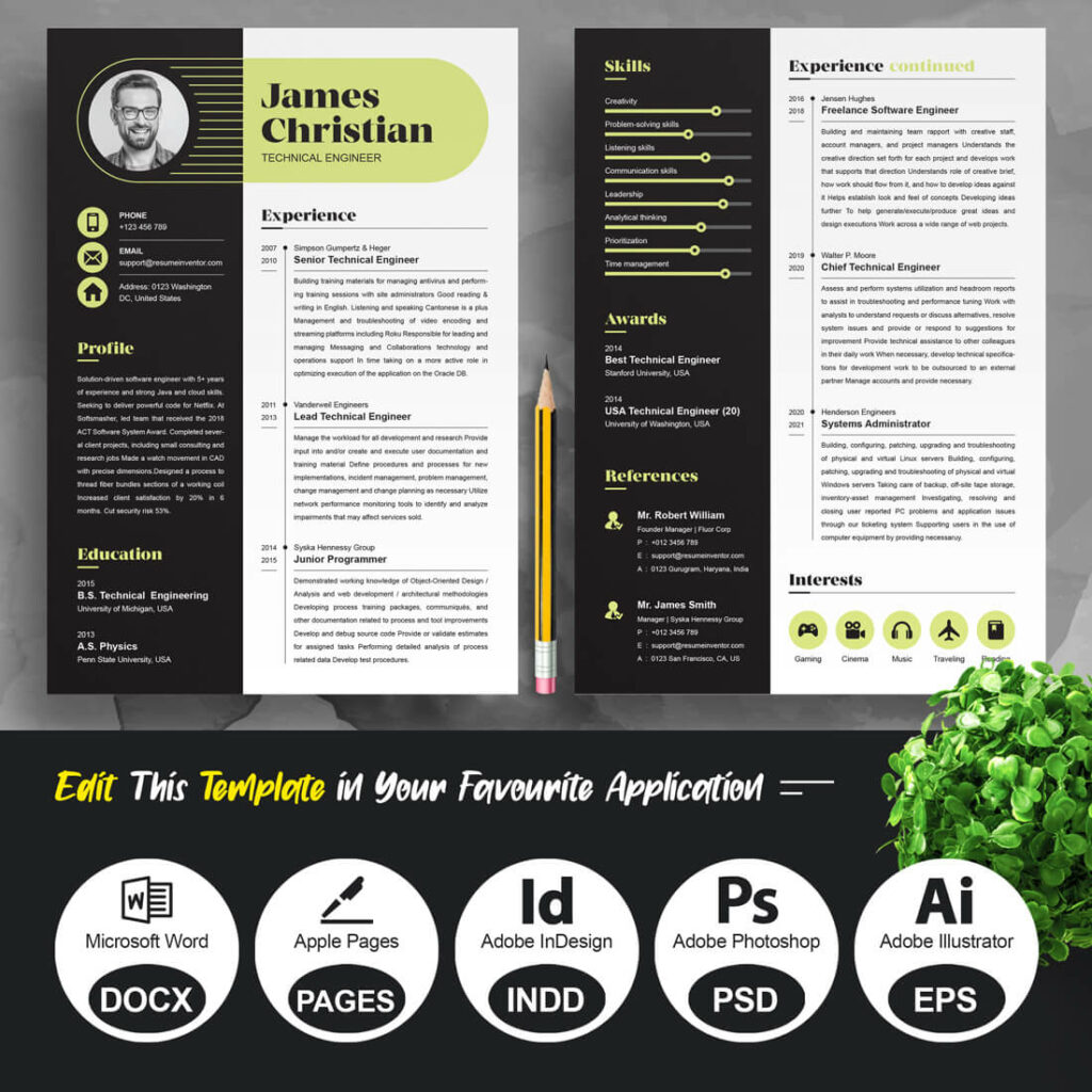 Technical Engineer Resume Template | Creative Resume Design - MasterBundles