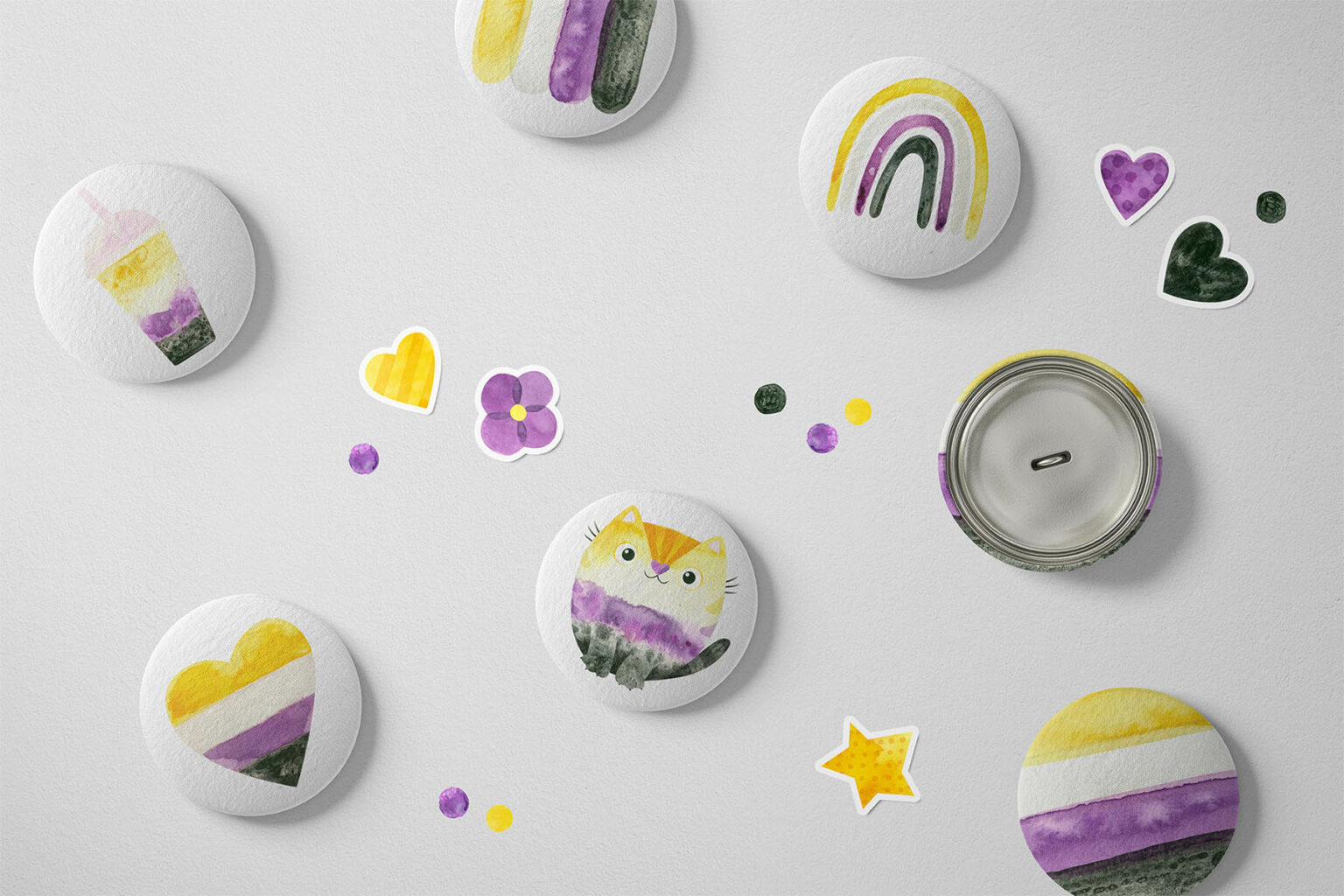 Non-binary pride clipart & seamless patterns. LGBTQ pride watercolor ...