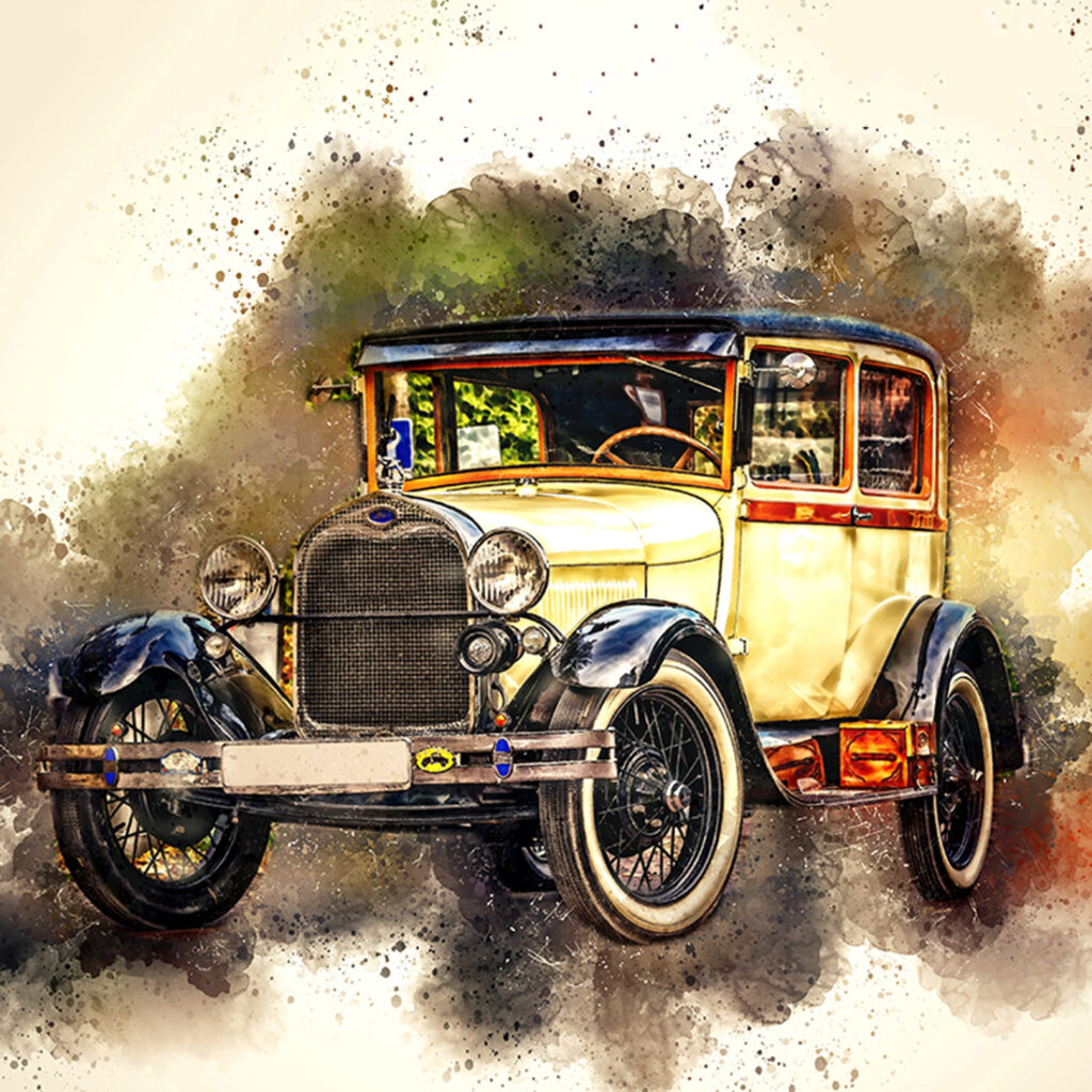 12 unique 4k images of printable vintage cars, watercolor style ...