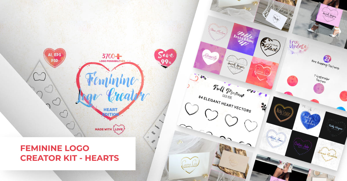 Feminine Logo Creator Kit - Hearts – MasterBundles