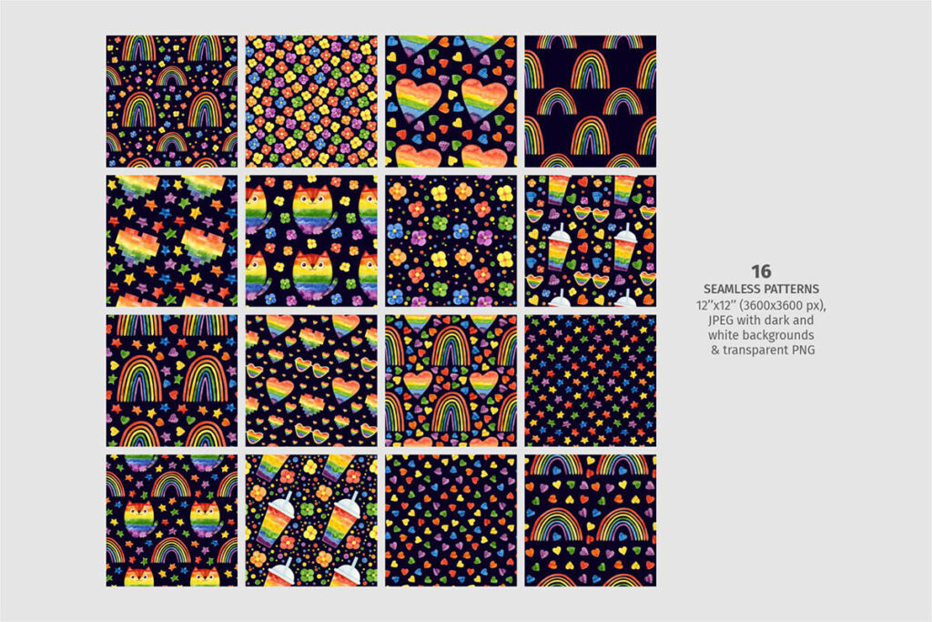 LGBT pride month clipart & seamless patterns. LGBTQ flags, Watercolor ...