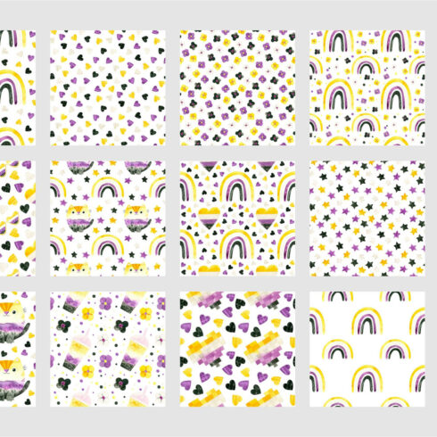 Non-binary pride clipart & seamless patterns. LGBTQ pride watercolor ...