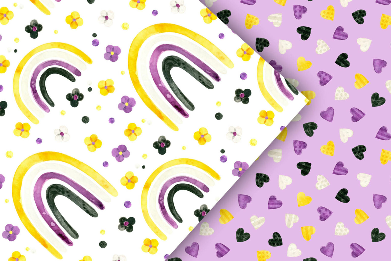 Non-binary pride clipart & seamless patterns. LGBTQ pride watercolor ...