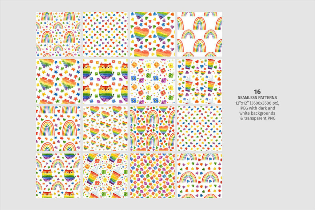 LGBT pride month clipart & seamless patterns. LGBTQ flags, Watercolor ...