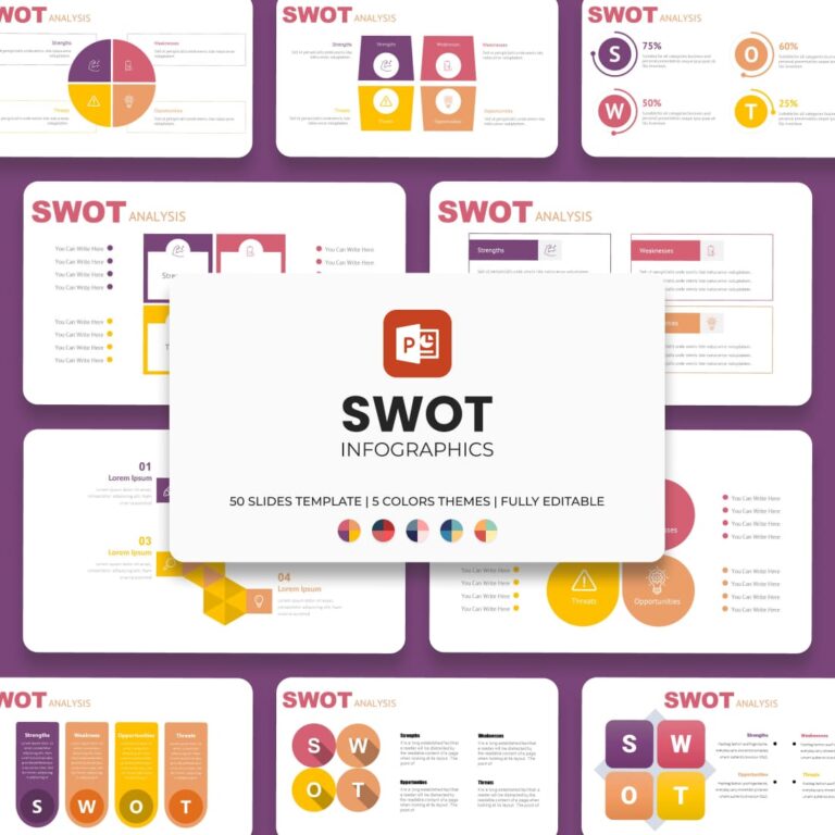 Purple SWOT Powerpoint Template: 50 Slides – MasterBundles