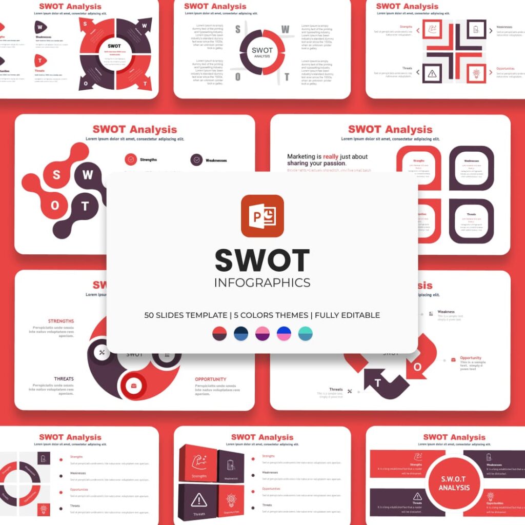 Red SWOT Powerpoint Template: 50 Slides – MasterBundles
