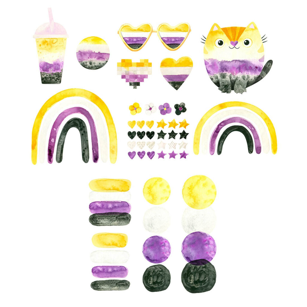 Non-binary pride clipart & seamless patterns. LGBTQ pride watercolor ...