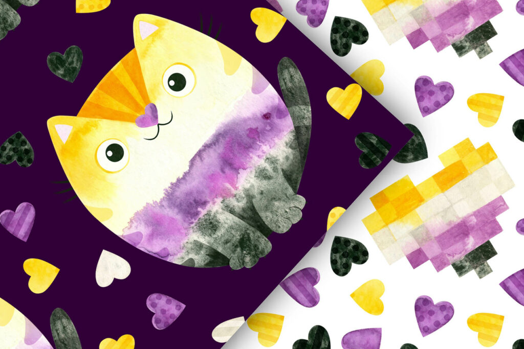 Non-binary pride clipart & seamless patterns. LGBTQ pride watercolor ...