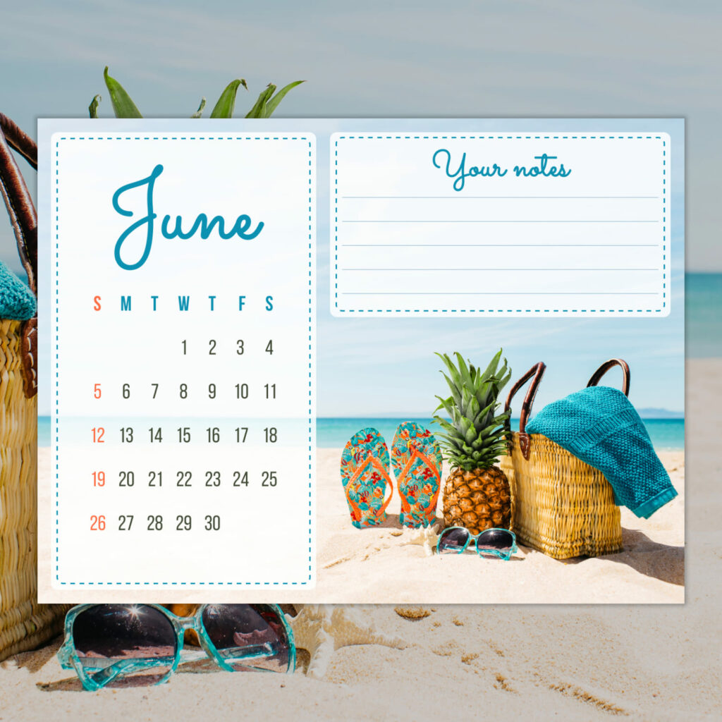 Free Beach June Editable Calendar – MasterBundles