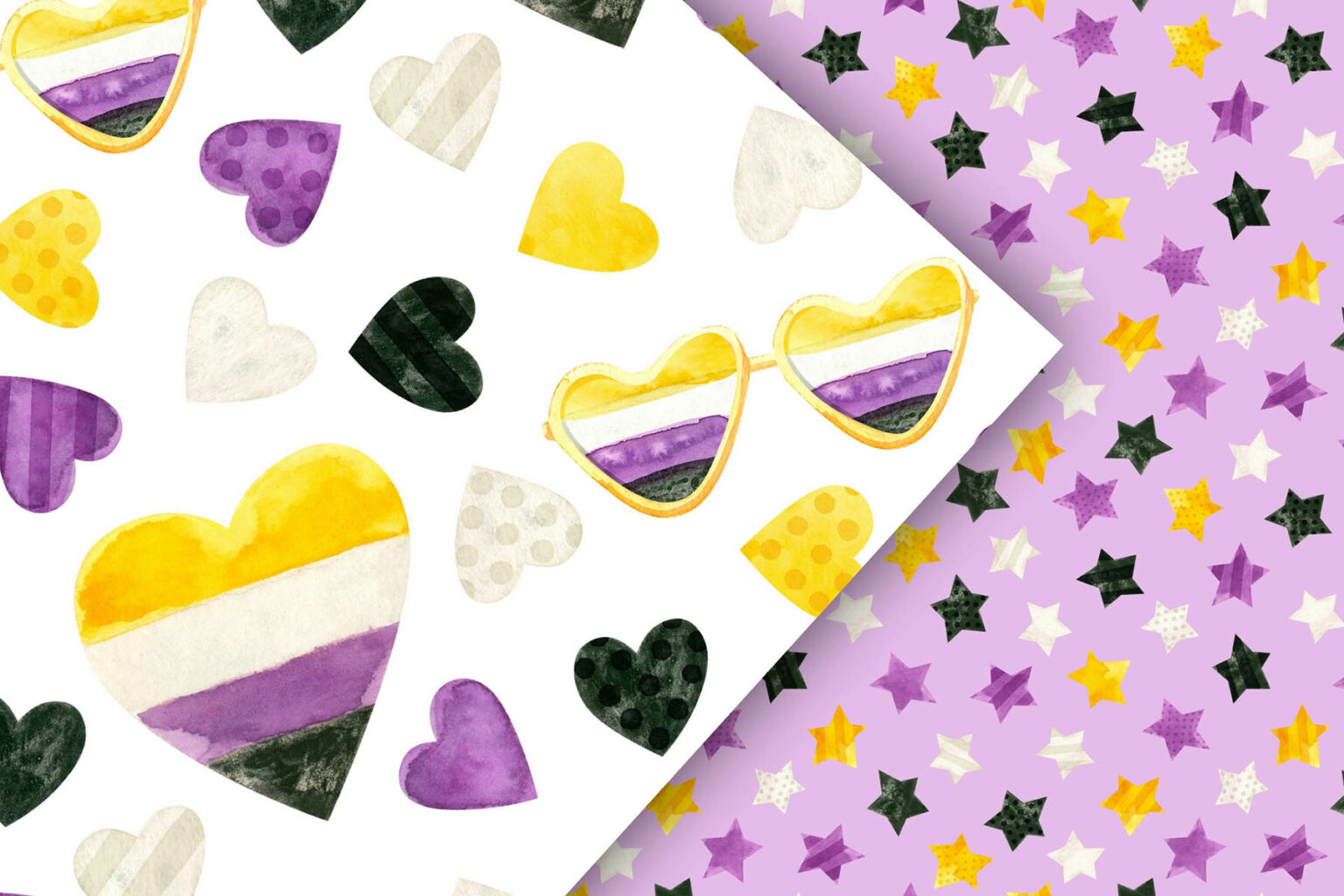 Non-binary pride clipart & seamless patterns. LGBTQ pride watercolor ...