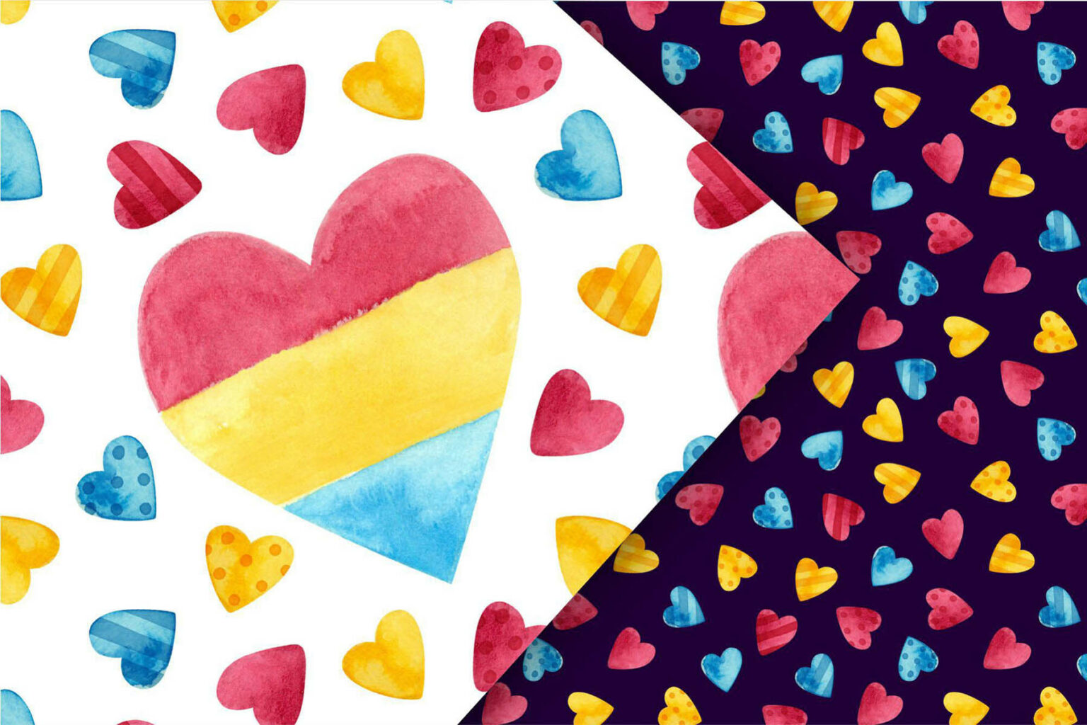 Pansexual pride watercolor clipart & seamless patterns. LGBTQIA pride ...