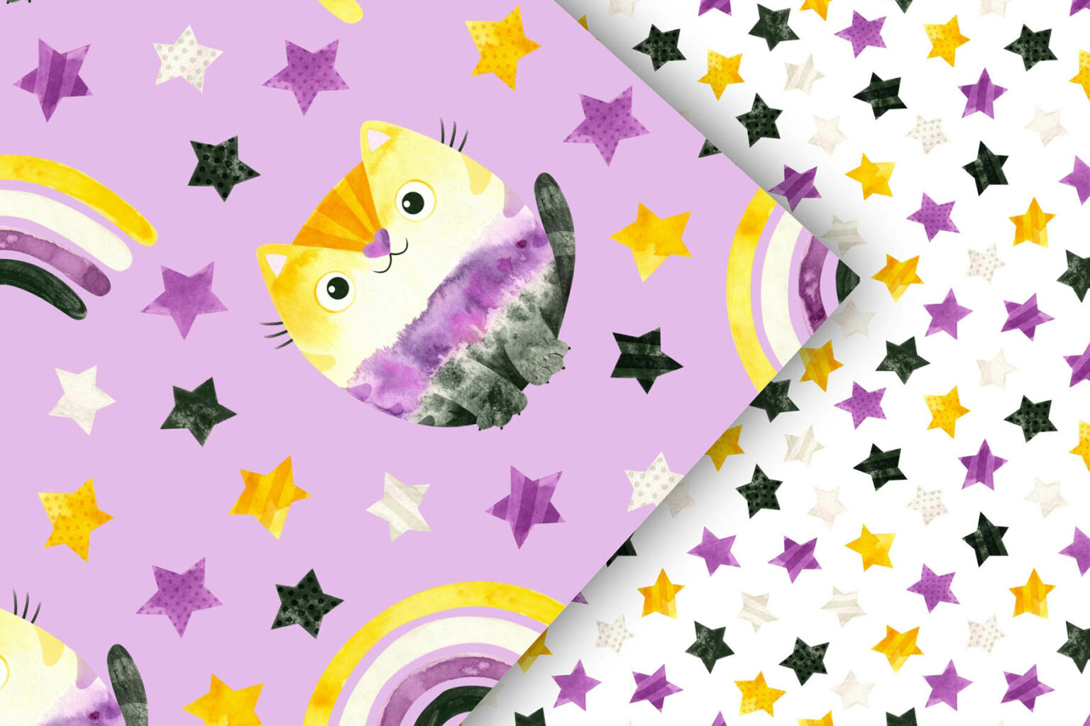 Non-binary pride clipart & seamless patterns. LGBTQ pride watercolor ...