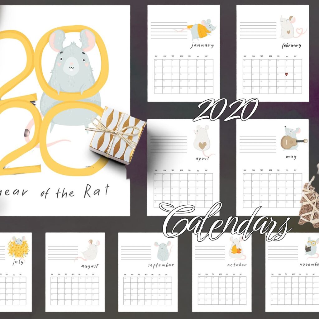 Cute Rat – 4 New Year Calendars – MasterBundles