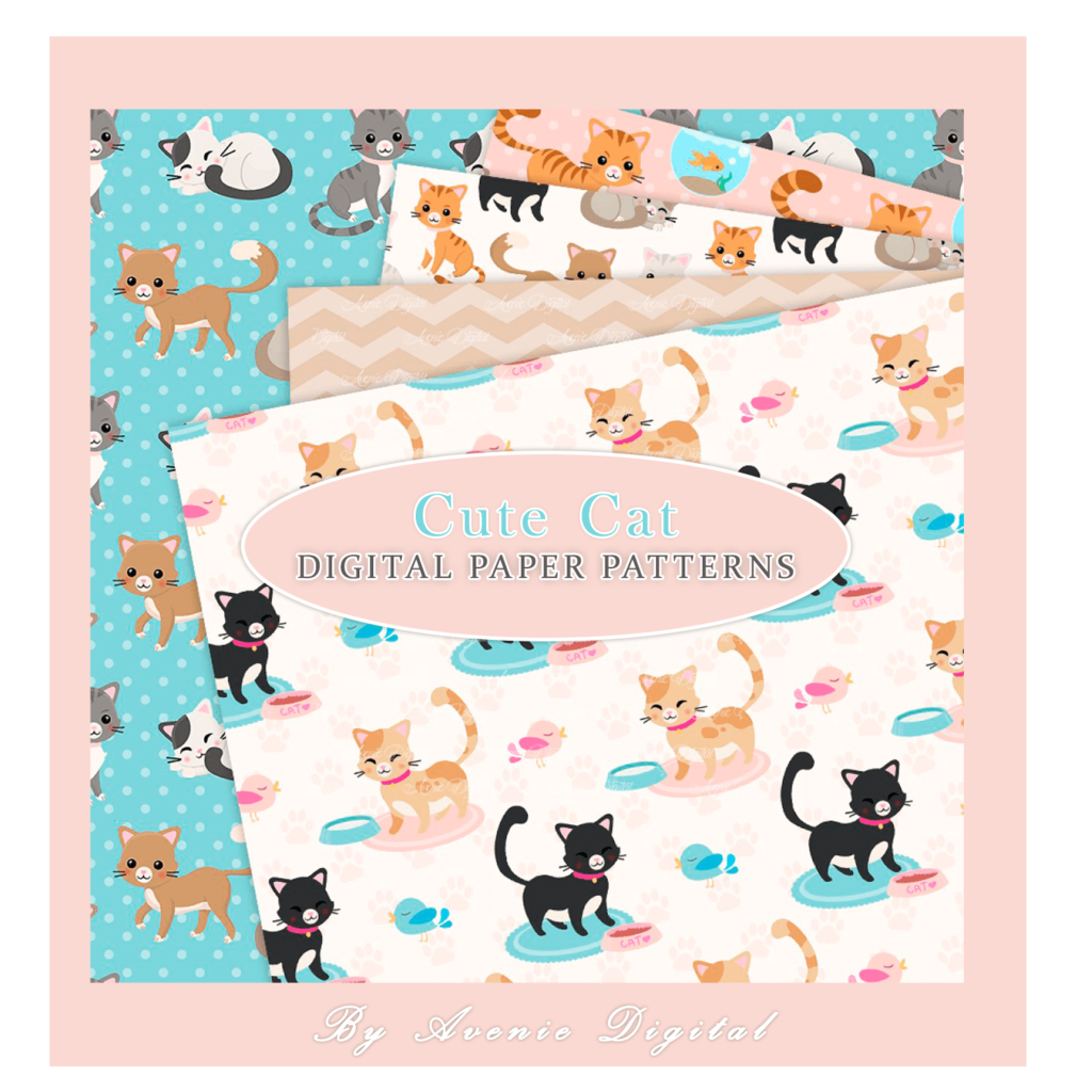 Cute Cat Digital Paper Patterns – MasterBundles