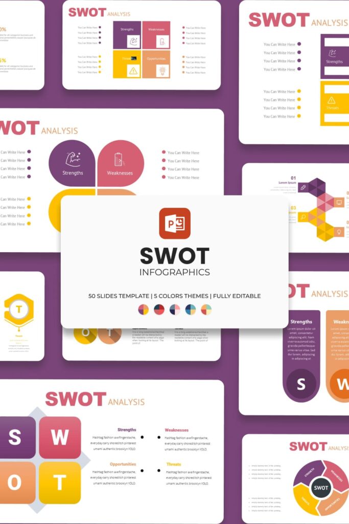 Purple SWOT Powerpoint Template: 50 Slides – MasterBundles