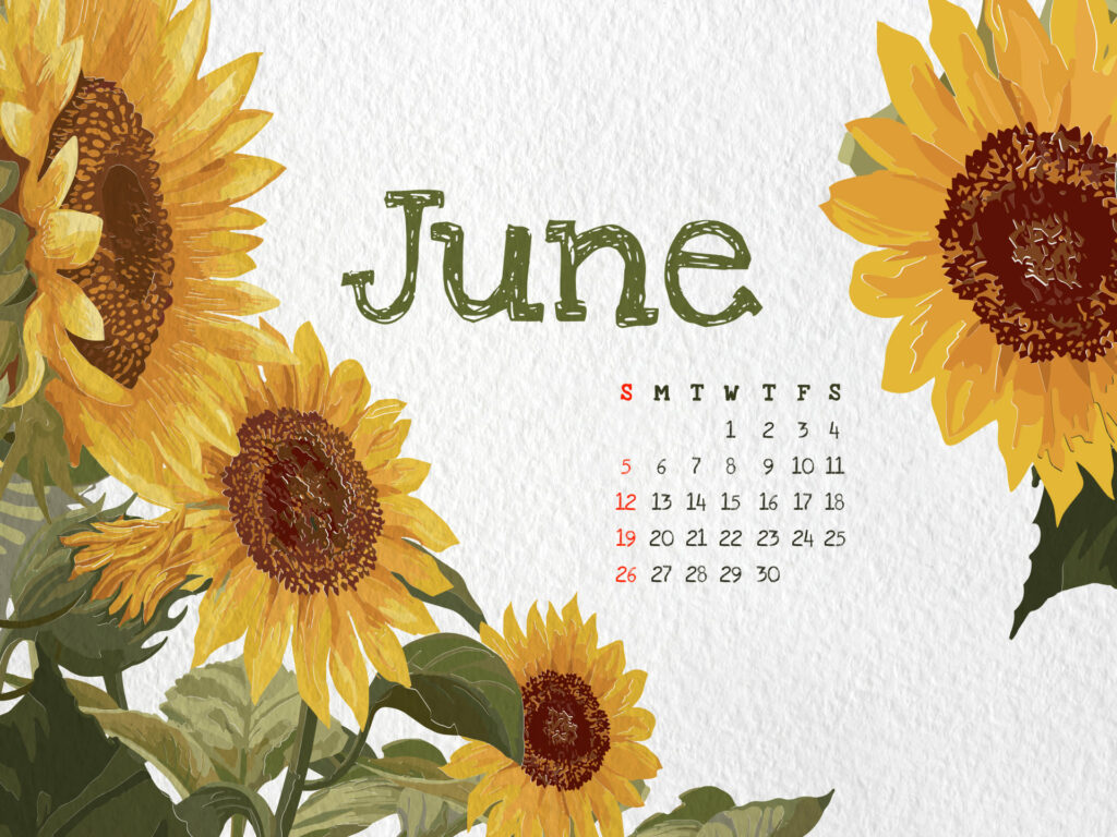 Free Watercolor Sunflower June Calendar – MasterBundles