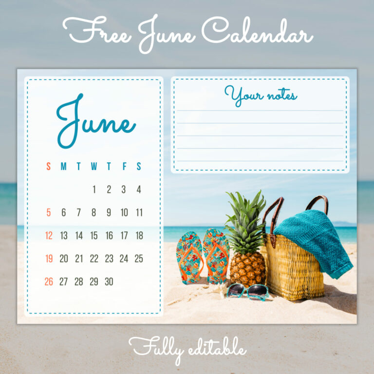 Free Beach June Editable Calendar – MasterBundles