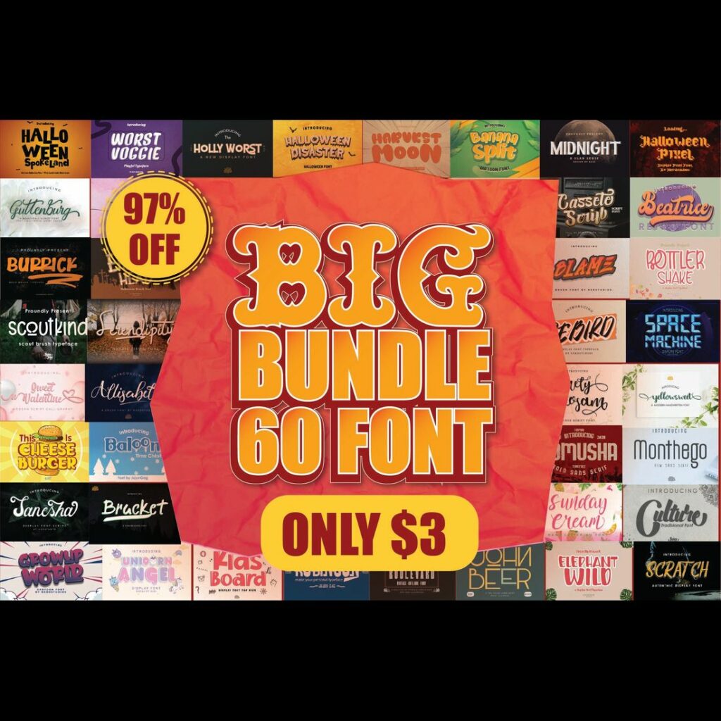 Big Bundle Font!! 60 Font - MasterBundles