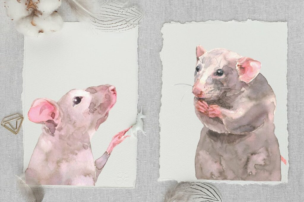 Cute Rats Watercolor Set – MasterBundles