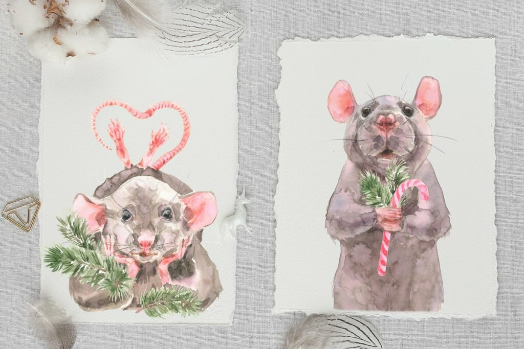 Cute Rats Watercolor Set – MasterBundles