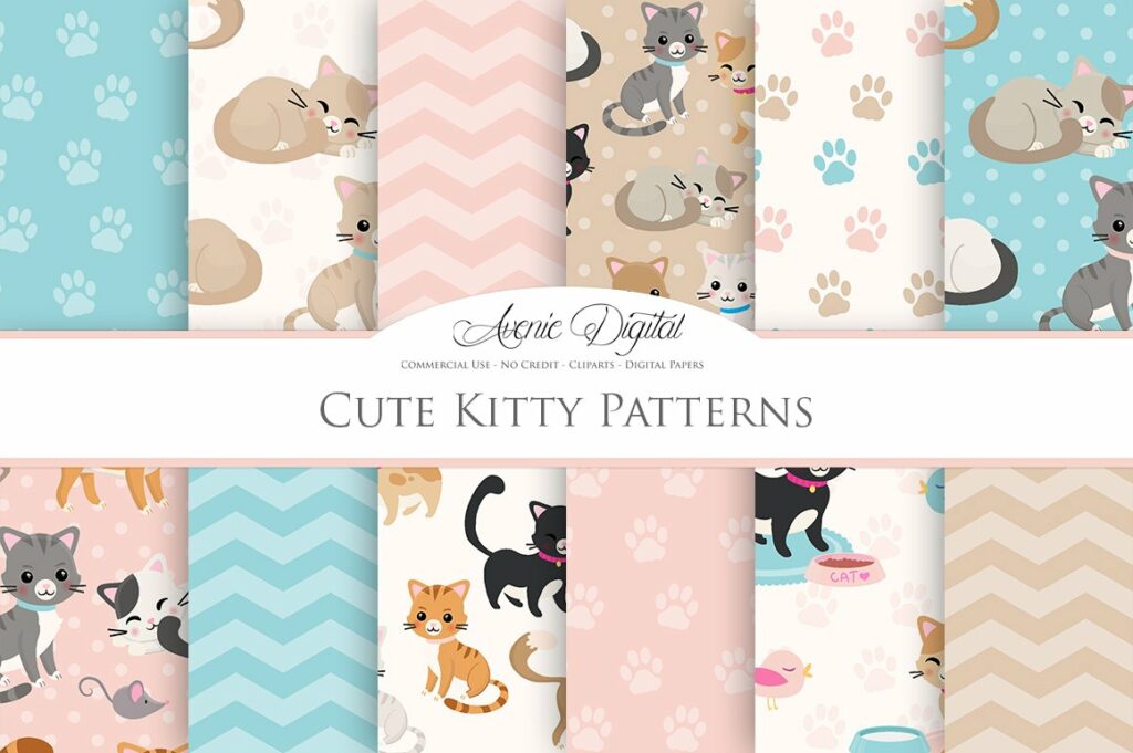Cute Cat Digital Paper Patterns – MasterBundles