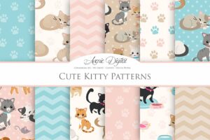 Cute Cat Digital Paper Patterns – MasterBundles