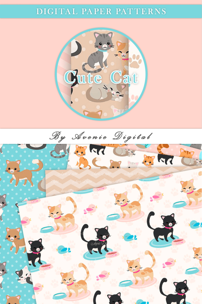 Cute Cat Digital Paper Patterns – MasterBundles
