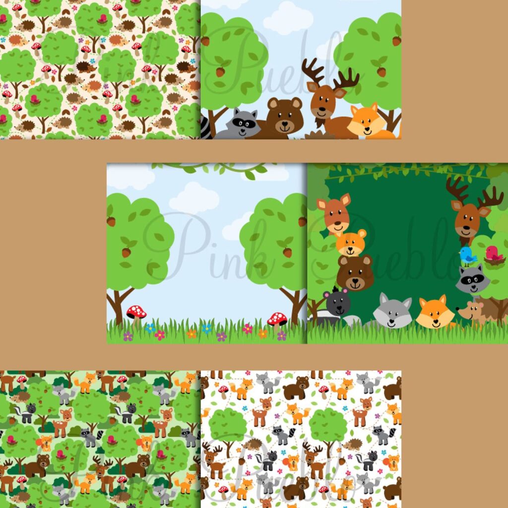 Forest Animals Paper and Patterns – MasterBundles