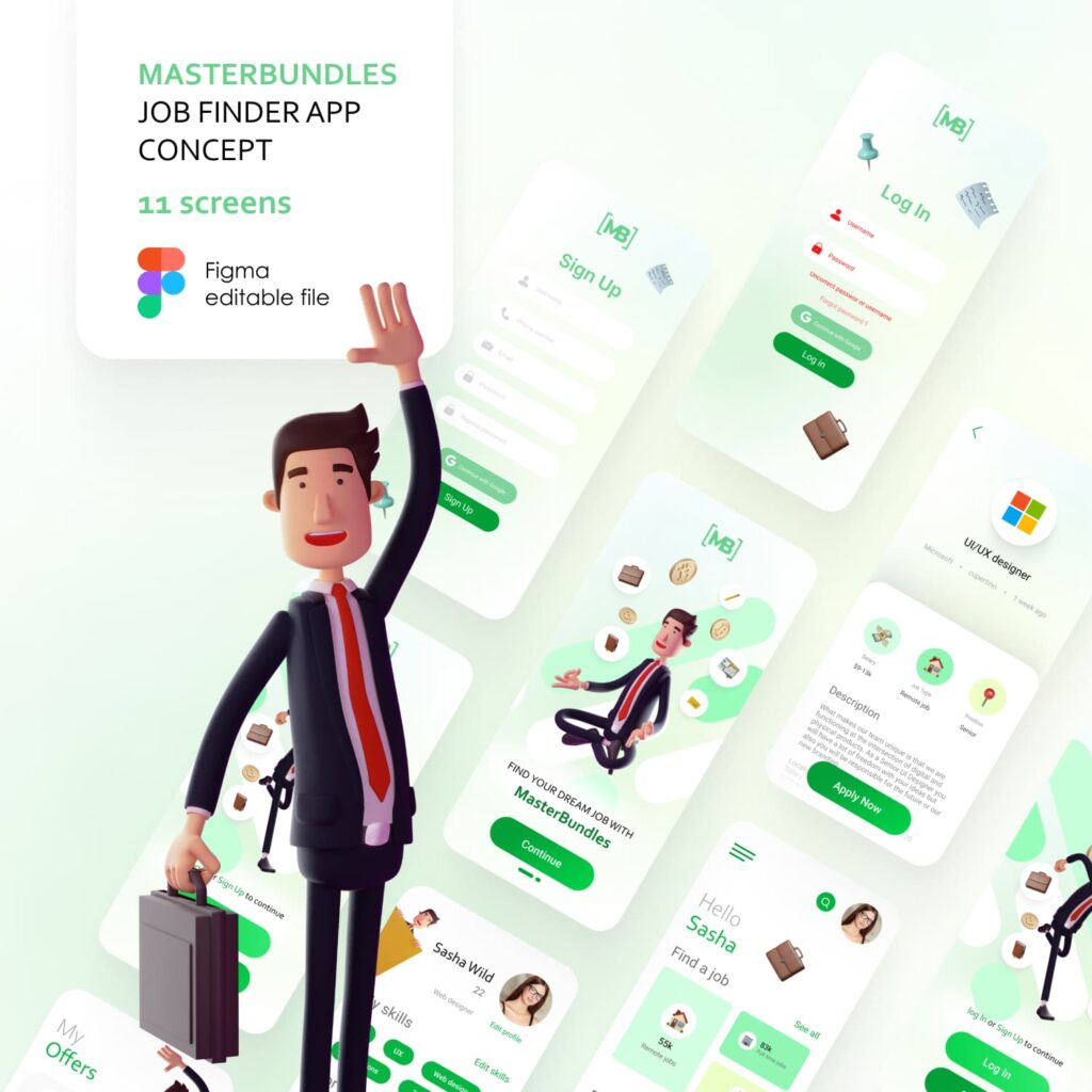 Job Finder App UI Kit Figma – MasterBundles