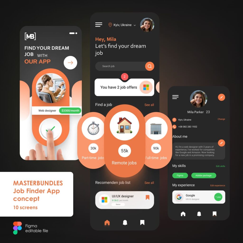 Black Job Finder App UI Kit – MasterBundles