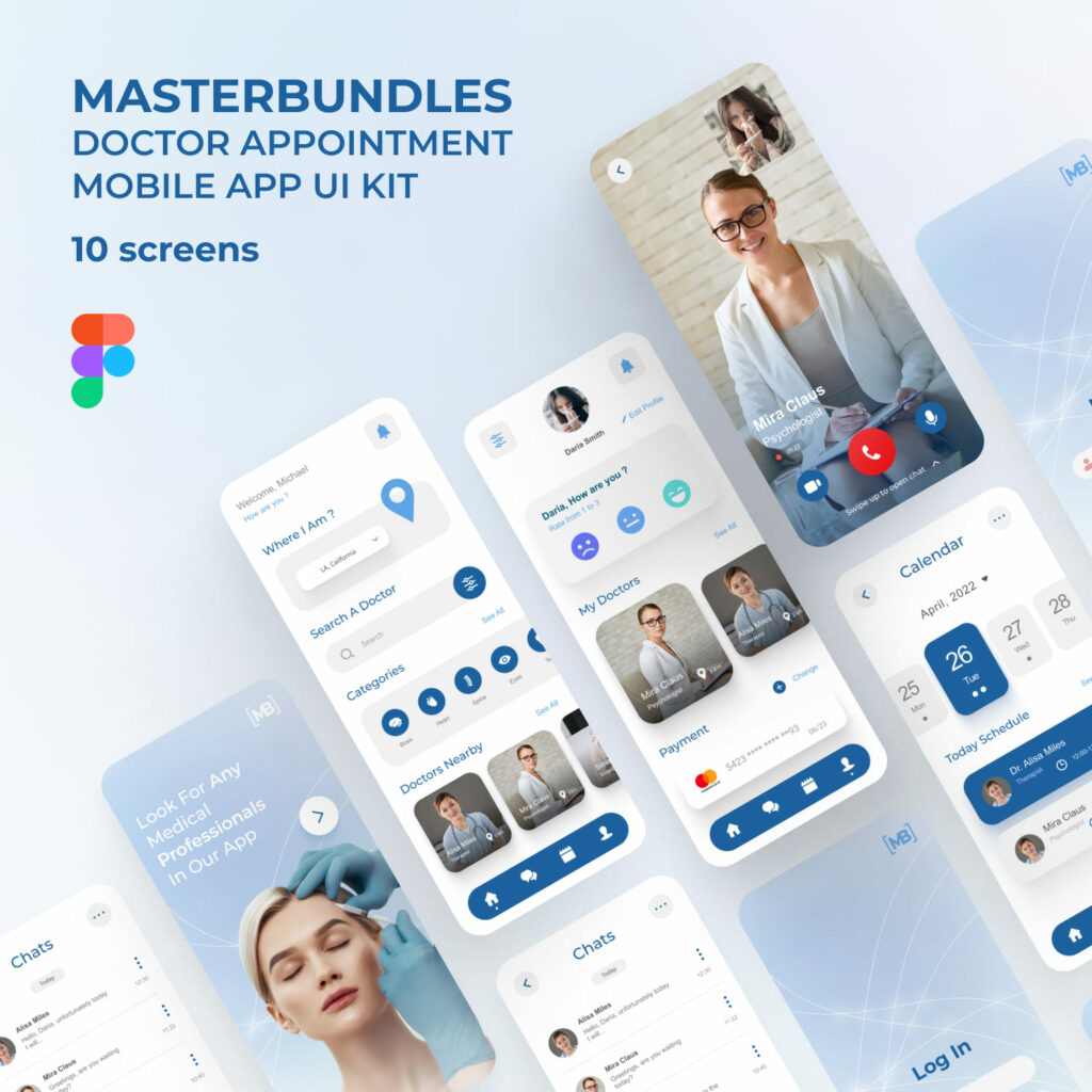 Doctor Appointment Mobile App UI Kit – MasterBundles