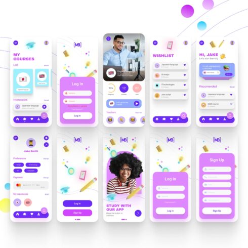 Purple Online Course App UI Kit – MasterBundles