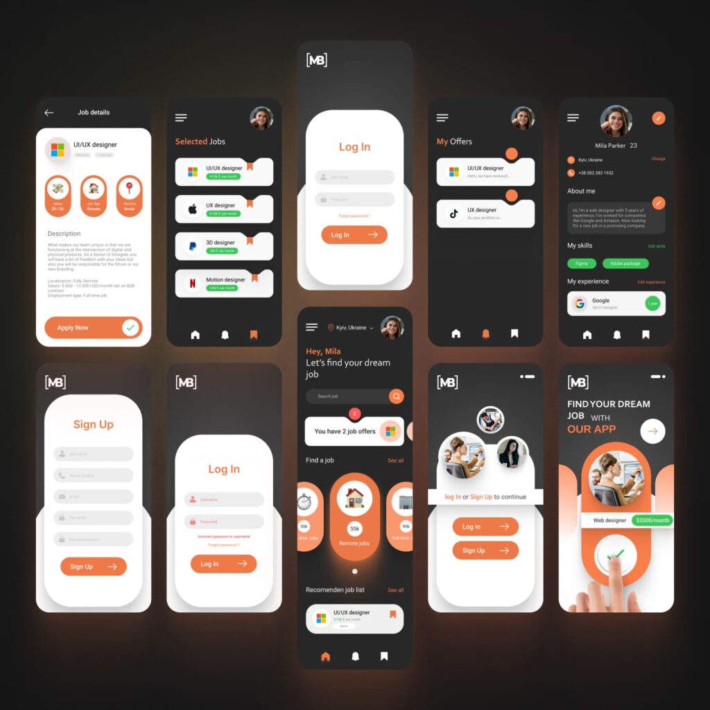 Black Job Finder App UI Kit – MasterBundles