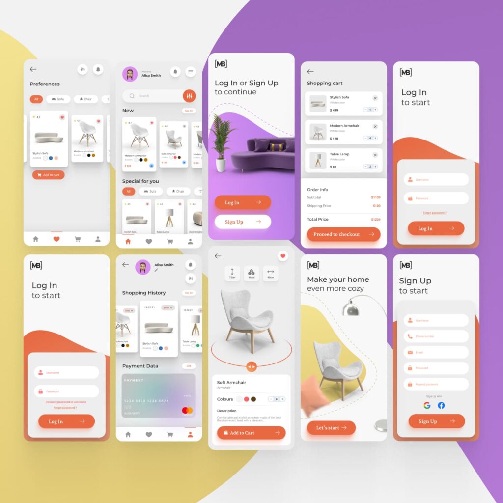 Furniture Mobile App UI Kit – MasterBundles