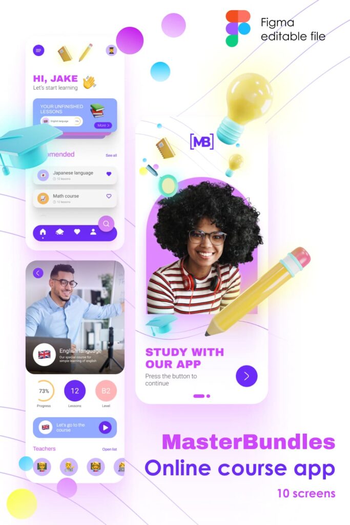 Purple Online Course App UI Kit – MasterBundles