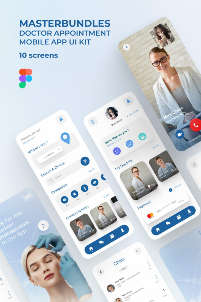 Doctor Appointment Mobile App UI Kit – MasterBundles