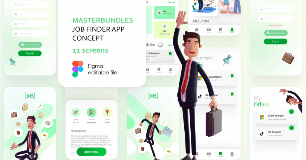 Job Finder App UI Kit Figma – MasterBundles