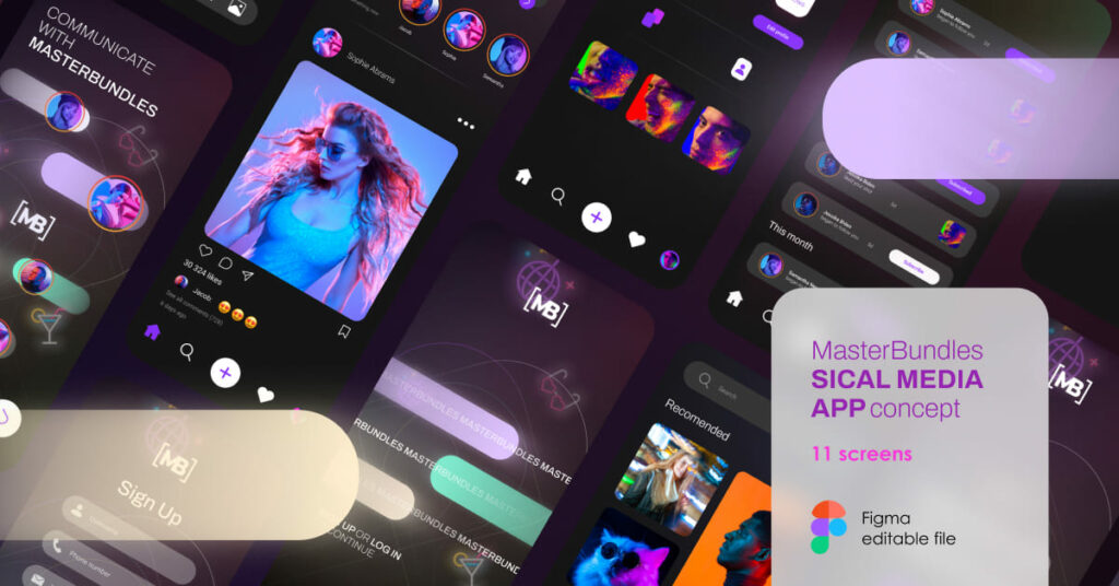 Social Media App UI Kit – MasterBundles