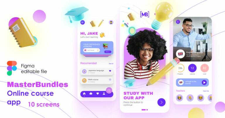 Purple Online Course App UI Kit – MasterBundles