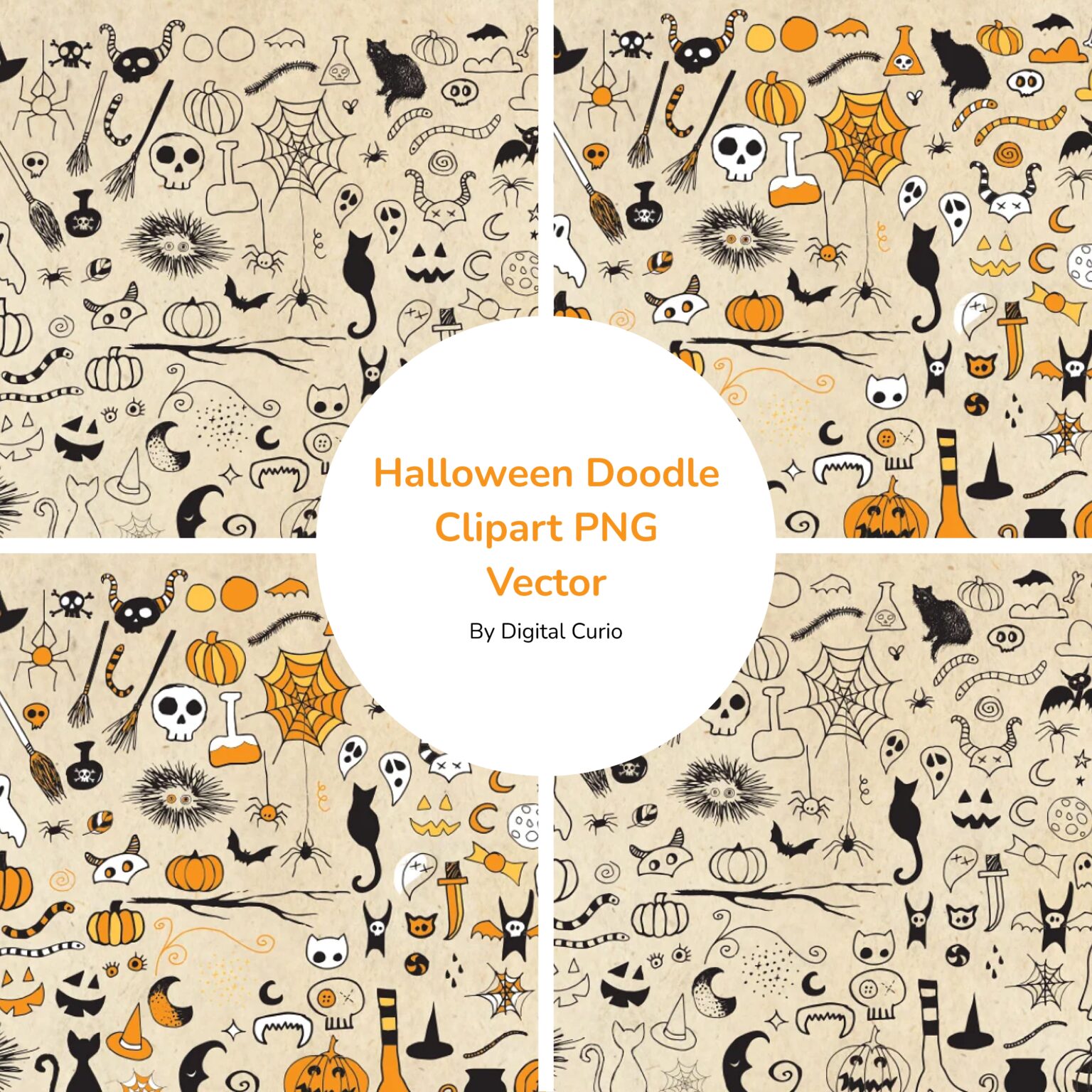 Halloween Doodle Clipart PNG Vector – MasterBundles