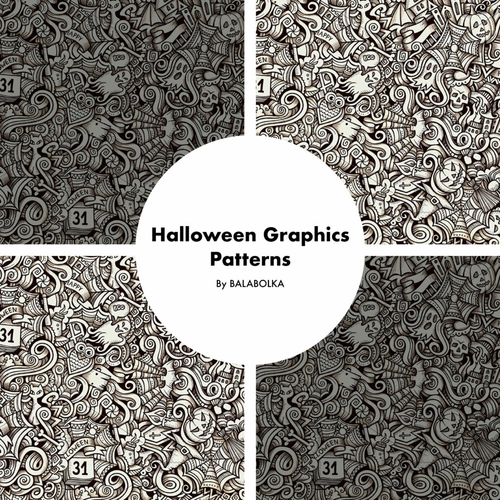 Cute Happy Halloween Clipart, Digital paper, Seamless Patterns, Frames ...